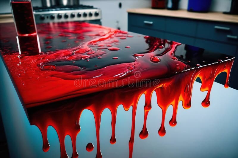 Red Epoxy Resin Kitchen Countertops. Generative AI Stock Illustration ...