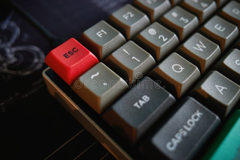 Red Escape Button on Vintage Computer Keyboard Stock Image - Image of ...