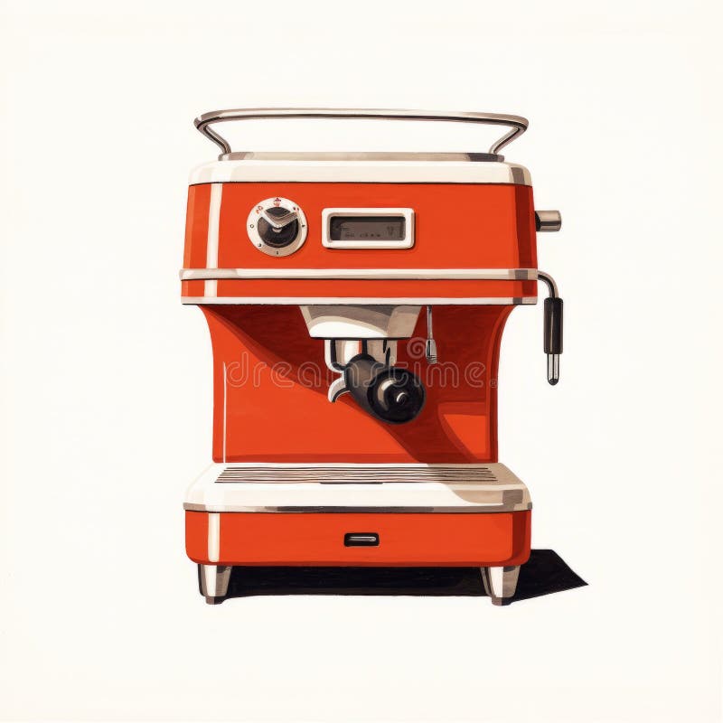Orange Coffee Machine with Photorealistic Painting Style and Mid ...