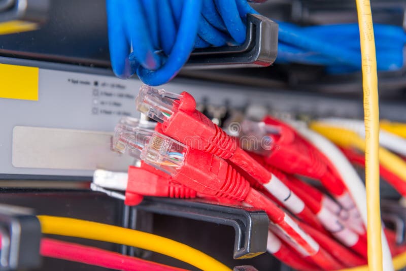 Red Ethernet Cables Connected To Switch Stock Image - Image of computer ...