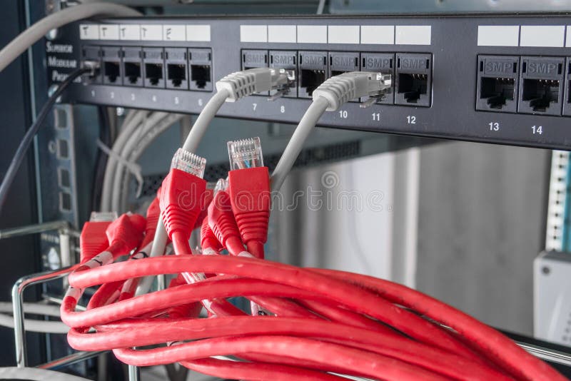 Red Ethernet Cables Connected To Switch Stock Image - Image of center ...