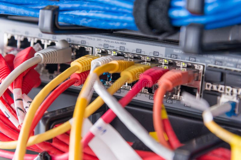 Red Ethernet Cables Connected To Switch Stock Photo - Image of ...