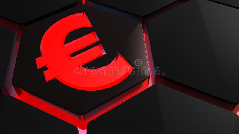 Red Euro Symbol on Hexagon - 3D Rendering Stock Illustration ...