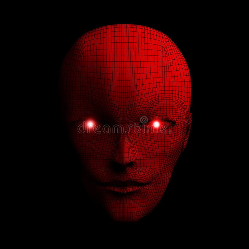 Red Evil Face on Halloween`s Day. Wireframe Model Isolated on Bl Stock ...