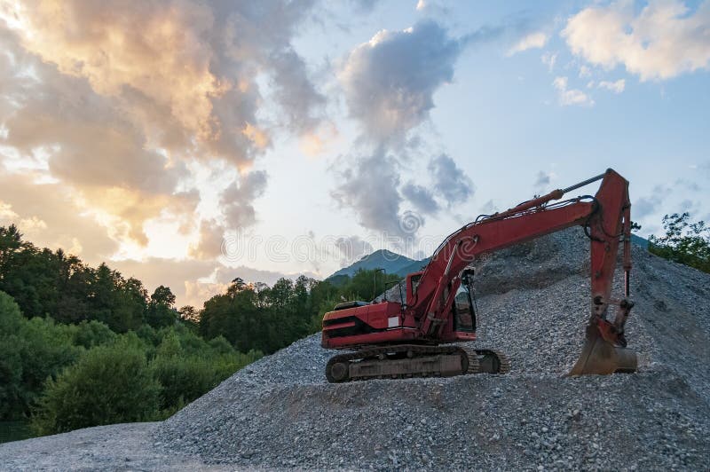 Red Excavator on a Stone Quarry Stock Image - Image of machinery, work ...