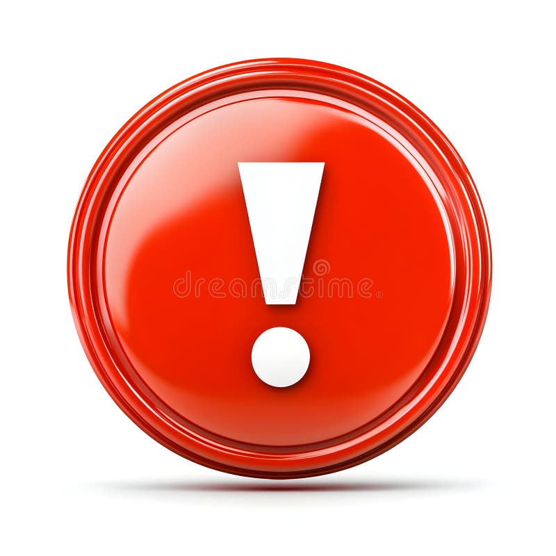 Red Exclamation Mark Icon on Glossy Circular Background Stock ...