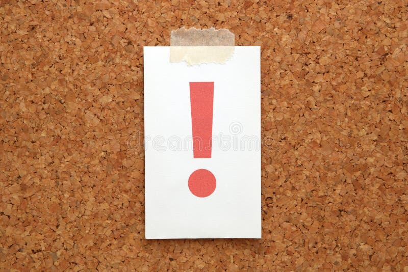Red Exclamation Mark on a Piece of Paper on a Cork Board. Stock Image ...