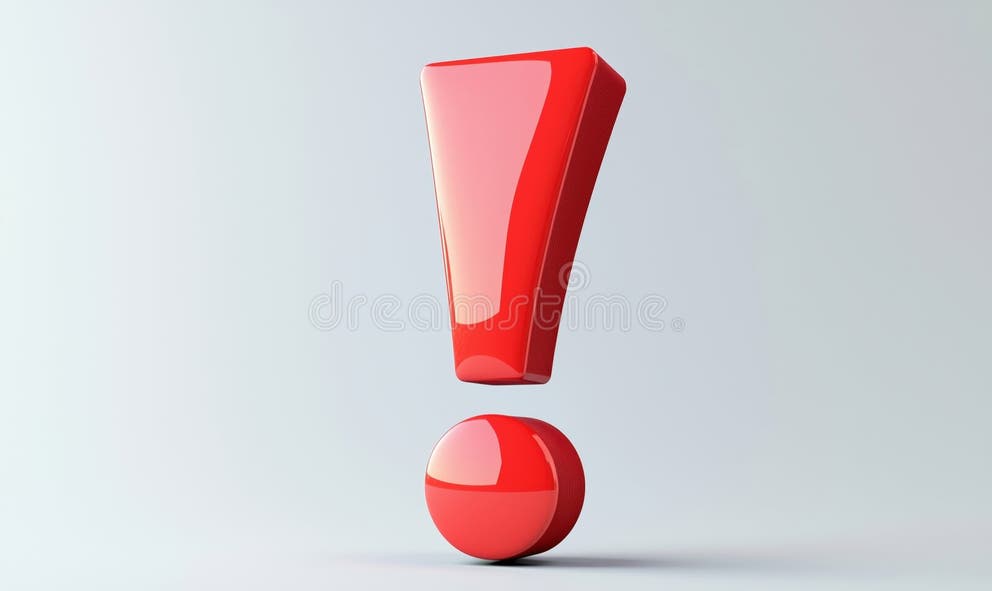 Red Exclamation Mark Symbol with Glossy Finish on Light Background ...