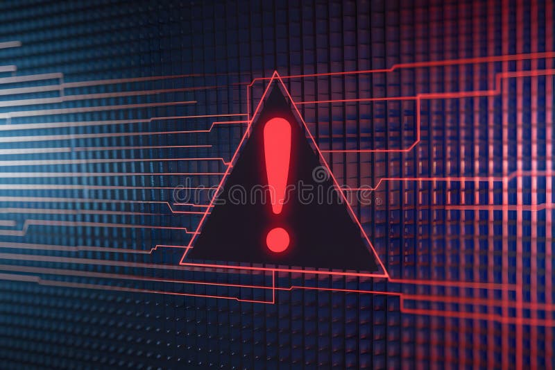 Red Exclamation Mark in Triangle, Digital Grid Background Enhances ...