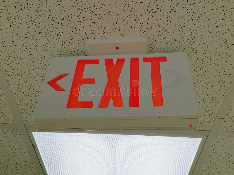 Red exit sign on ceiling stock image. Image of design - 215018505