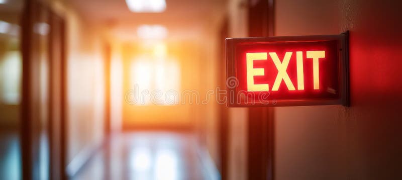 Red Exit Sign Illuminating an Empty Corridor, Providing Safety Guidance ...