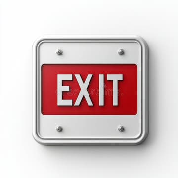 Red Exit Sign on White Background with Metallic Frame Stock ...