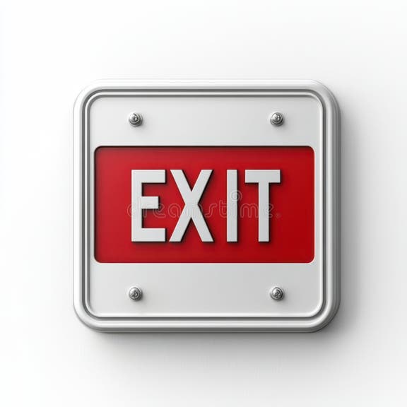 Red Exit Sign on White Background with Metallic Frame Stock ...