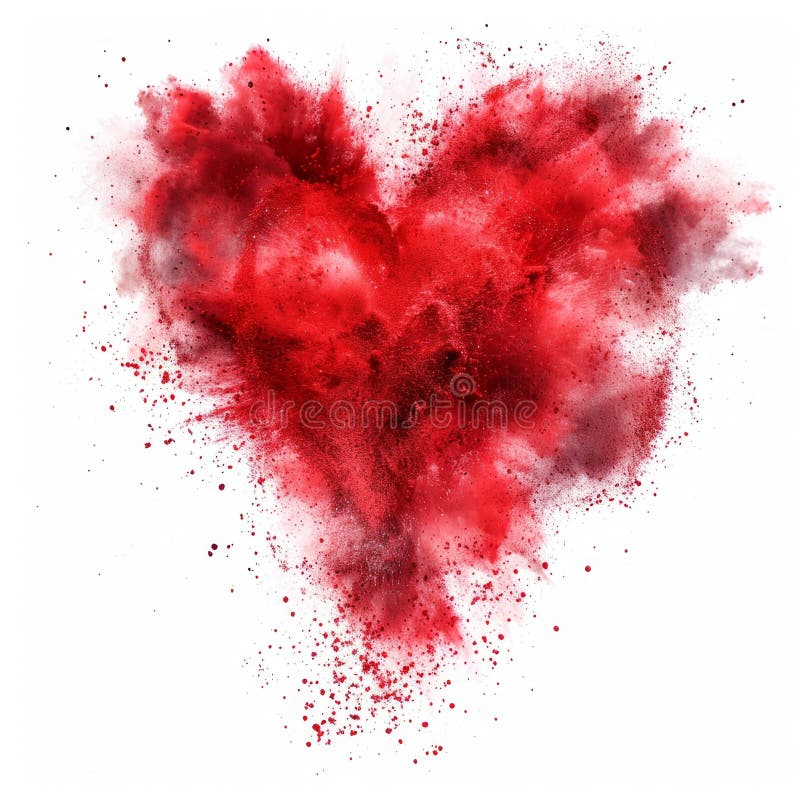 Red Exploding Heart Made from Powder on White Background. Stock Image ...