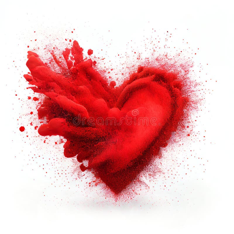 Red Exploding Heart Made from Powder on White Stock Illustration ...