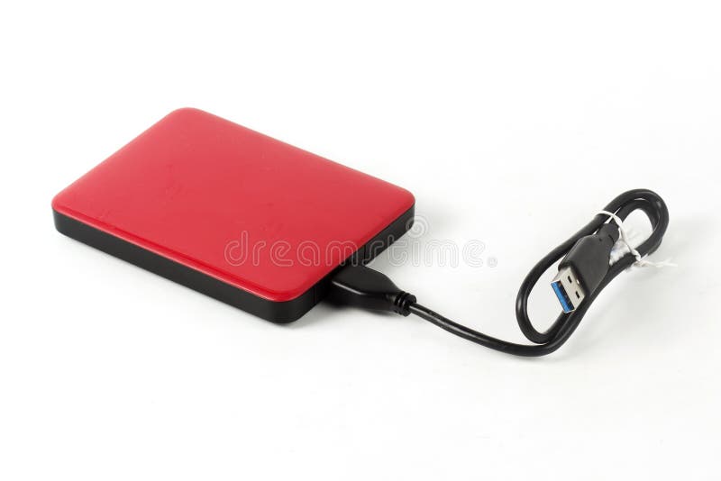 Red External Hard Drive and Cable Stock Photo - Image of industry ...