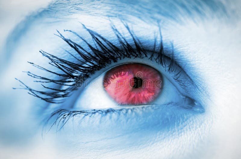 Red eye on blue face stock photo. Image of woman, beautiful - 42553100