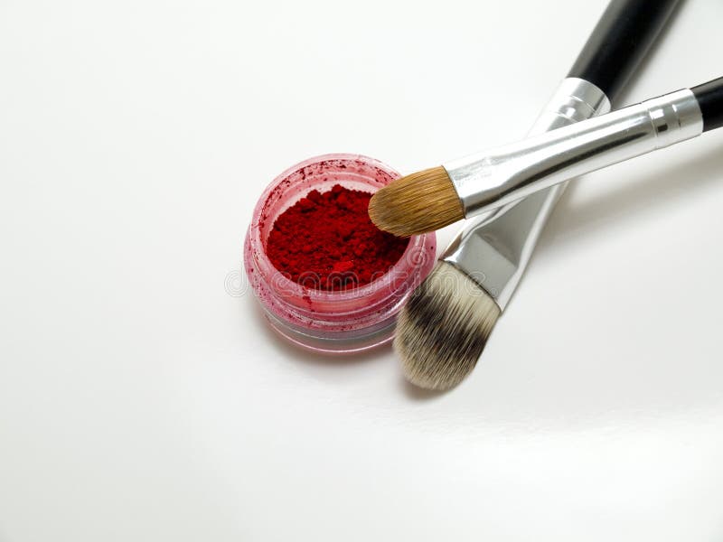 Red Eye Shadow and Cosmetic Brushes Stock Photo - Image of glamour ...