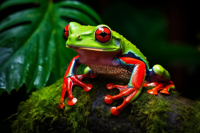 Red Eyed Frog Sitting on Rock in the Jungle. Generative AI Stock Photo ...