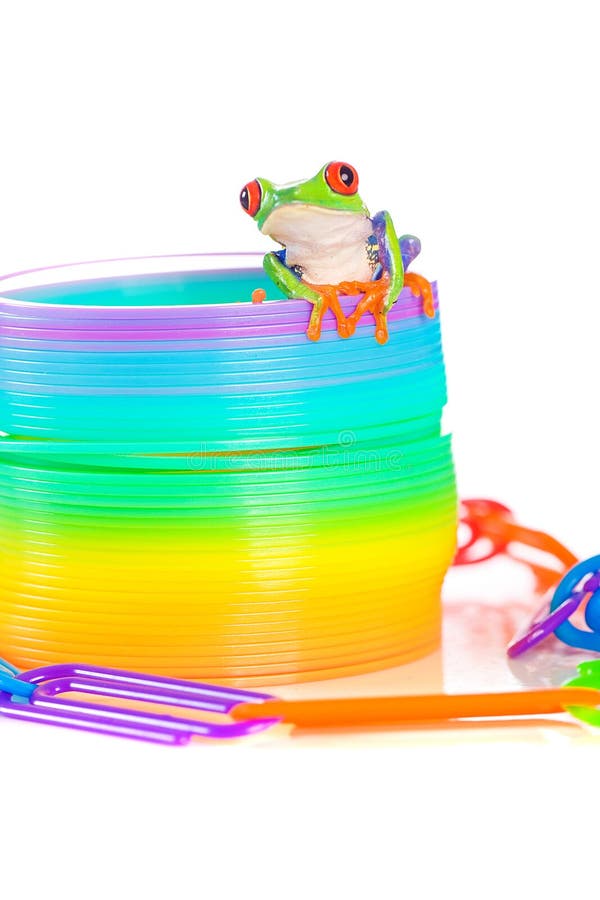 Red Eyed Tree Frog Balanced on a Spring Toy Editorial Stock Image ...