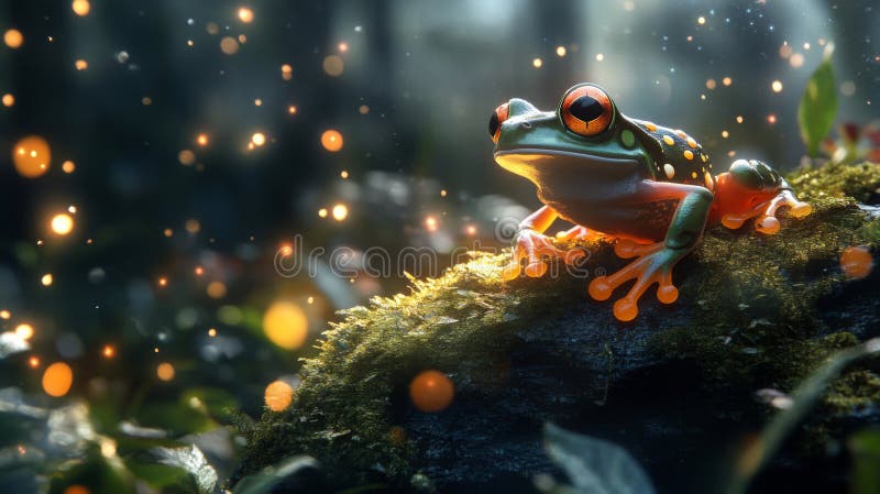Red Eyed Tree Frog in Magical Forest Setting Stock Illustration ...