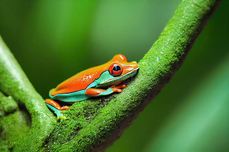 Red Eyed Tree Frog with Orange Back on Green Leaf Stock Illustration ...
