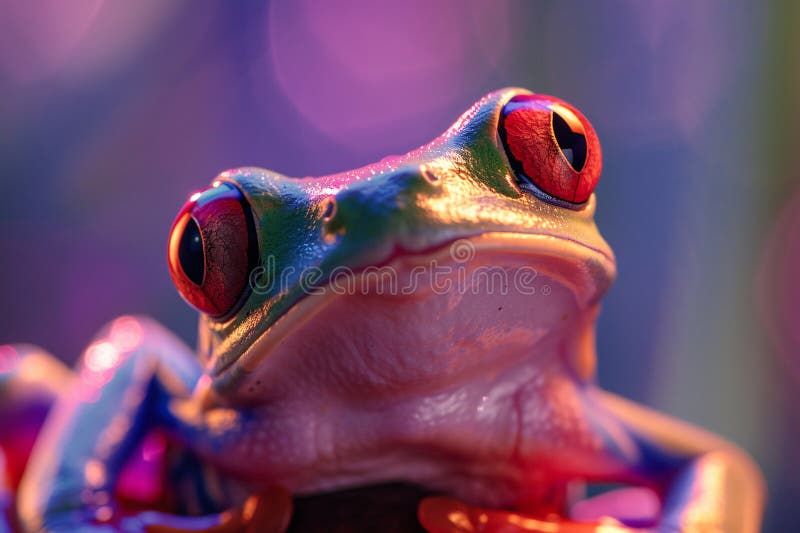 Red Eyed Tree Frog in Purple Light Stock Illustration - Illustration of ...