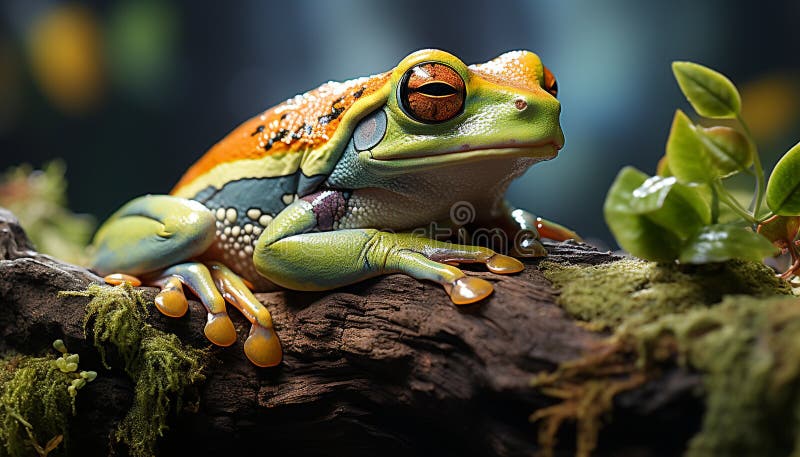 Red Eyed Tree Frog Sitting on a Green Leaf Generated by AI Stock Image ...