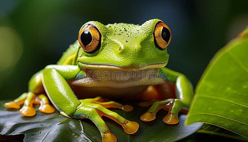 Red Eyed Tree Frog Sitting on a Leaf Generated by AI Stock Photo ...