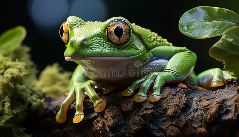 Red Eyed Tree Frog Sitting on Wet Leaf Generated by AI Stock Photo ...