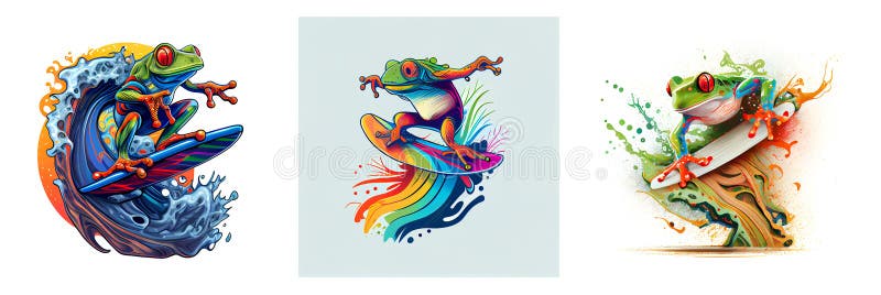 Red-eyed Tree Frog Surfing Rainbow Wave. AI Generative Stock ...