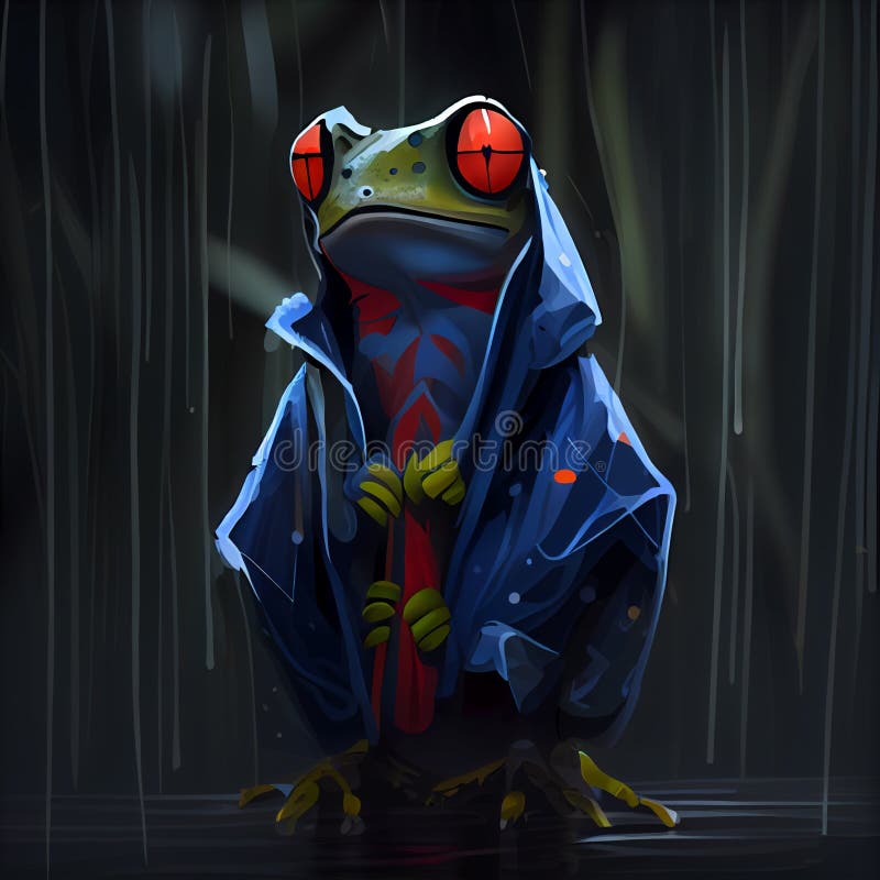 Red-eyed Tree Frog Wearing Blue Raincoat. AI Generative Stock ...