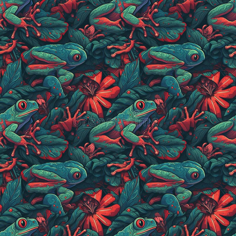 Red-eyed Tree Frogs in Rain Forest. AI Generative Illustration Stock ...