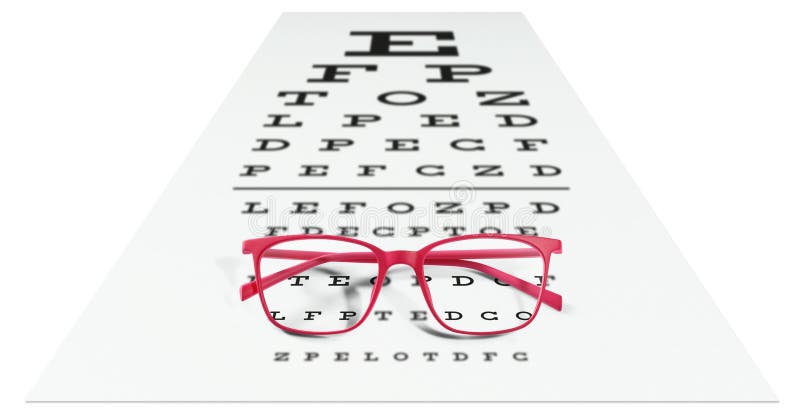 Red Eyeglasses on Visual Test Chart Isolated on White. Eyesight Stock ...