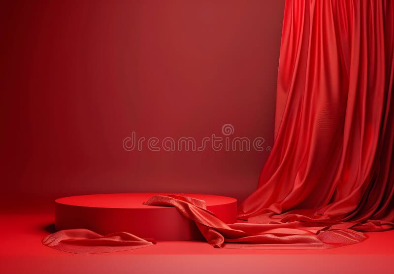 Red Fabric Backdrop with Platform for Product Display Stock ...
