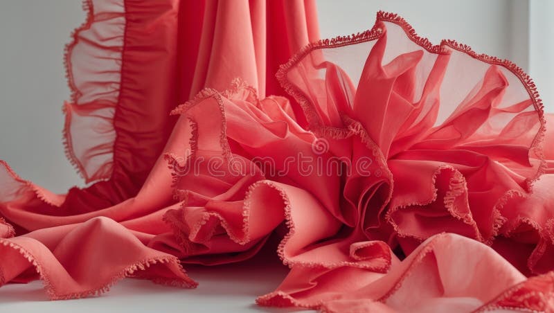 Red Fabric Background with Ruffled Edges Creating a Vibrant and ...