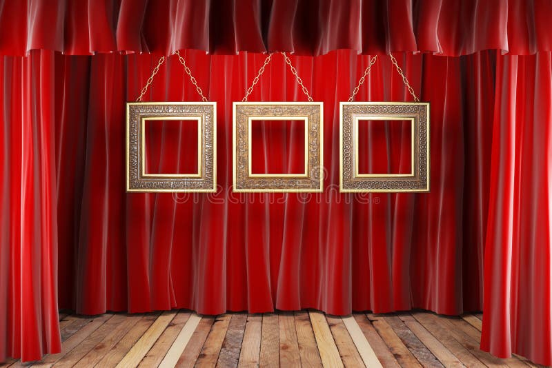 Red Fabric Curtain with Frames Stock Illustration - Illustration of ...