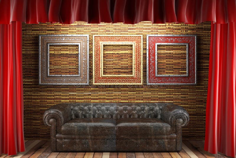 Red Fabric Curtain with Frames Stock Illustration - Illustration of ...