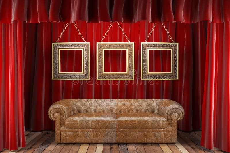 Red Fabric Curtain with Frames Stock Illustration - Illustration of ...