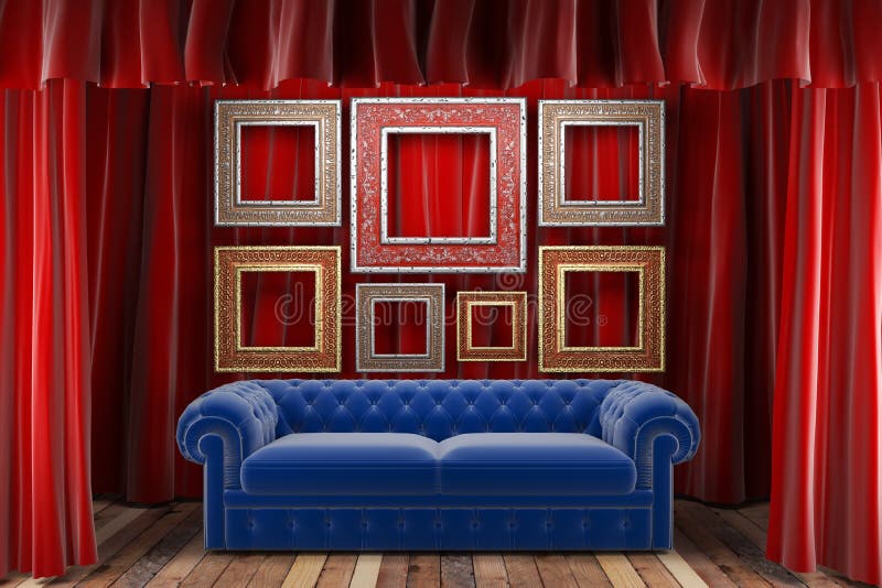 Red Fabric Curtain with Frames Stock Illustration - Illustration of ...
