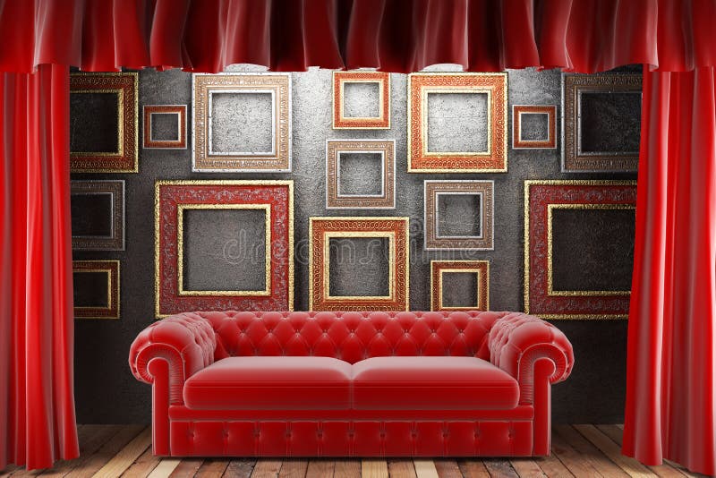 Red Fabric Curtain with Frames Stock Illustration - Illustration of ...