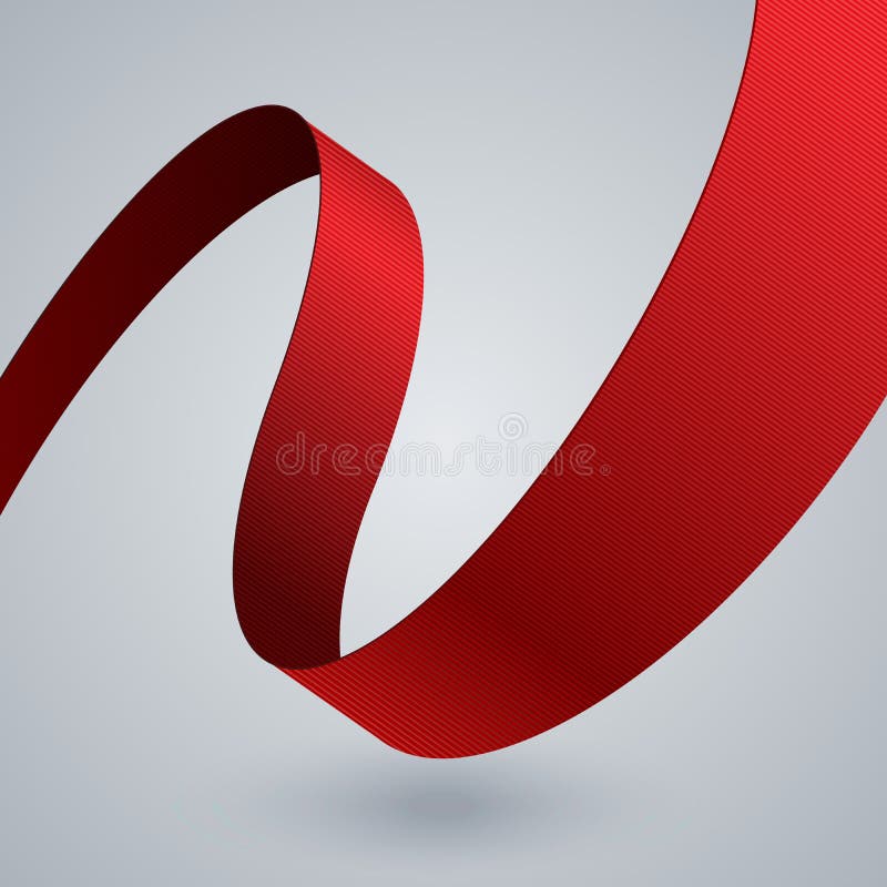 Red Fabric Curved Ribbon on Grey Background Stock Vector - Illustration ...