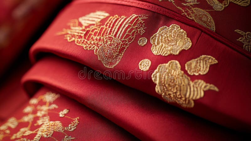 Red Fabric Detailed Gold Embroidery Design Stock Illustration ...