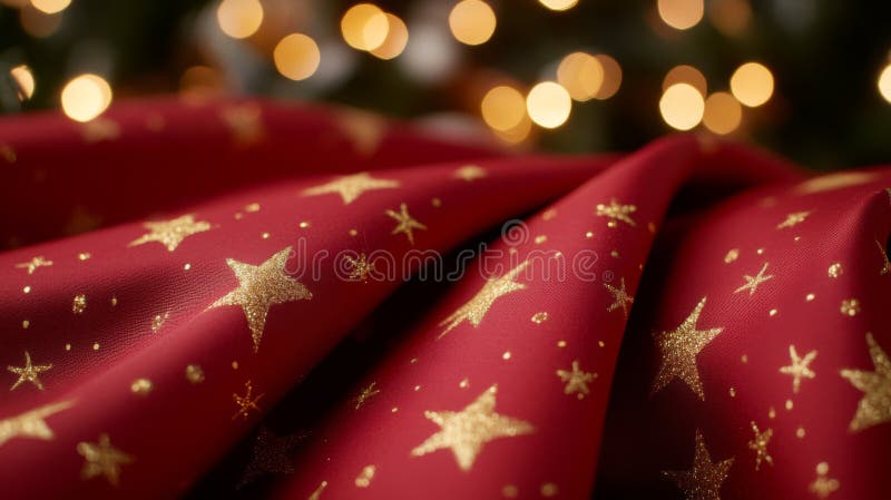 Red Fabric Draped with Gold Glitter Stars Stock Illustration ...