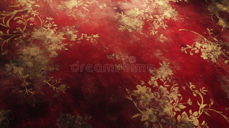 Red Fabric with Gold Floral Design Pattern Stock Illustration ...