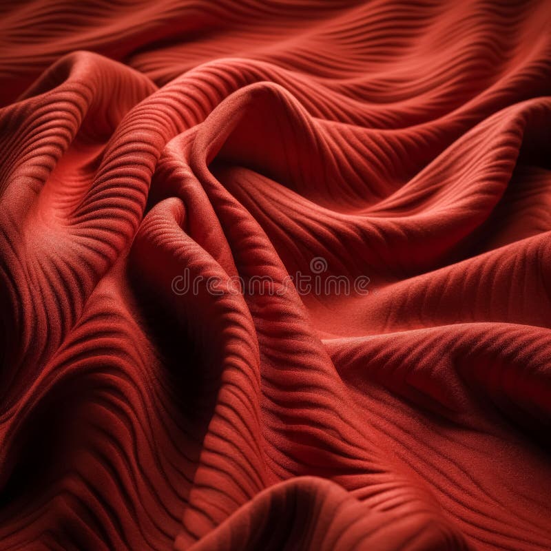 A Red Fabric with a Pattern is Folded and Rolled Up. Stock Photo ...