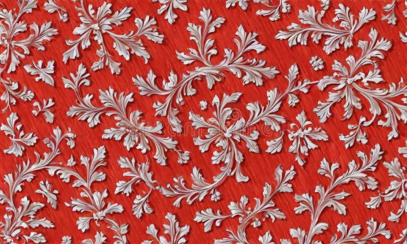 Red Fabric with White Floral Patterns, Resembling Snowflake or Leaf ...