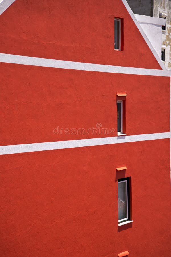 Red Facade with White Lines Stock Image - Image of paint, colorful ...