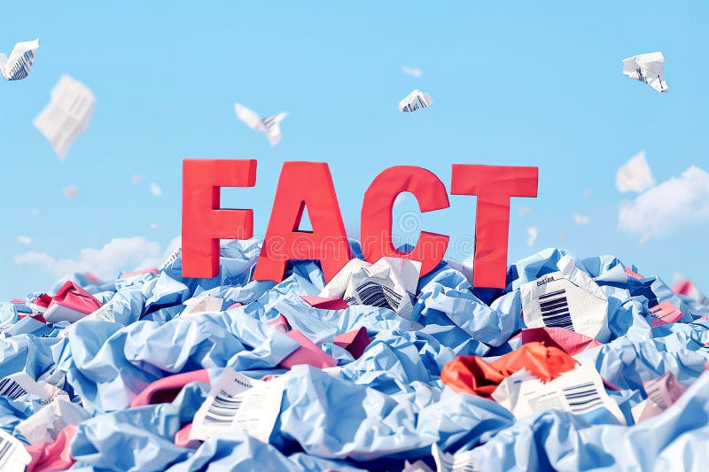 Red FACT Letters on a Pile of Crumpled Papers Under a Blue Sky ...