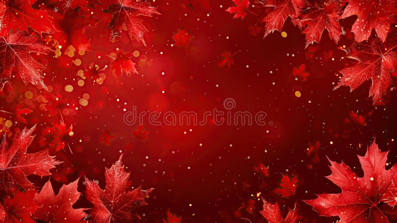 Red Fall Leaves Border with Bokeh Lights Background Stock Illustration ...